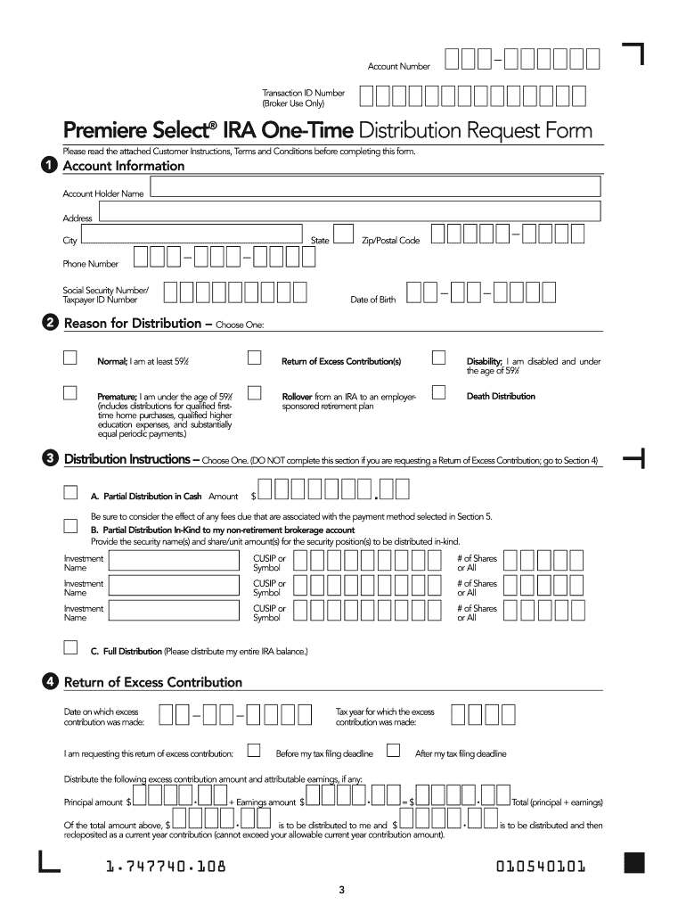 Premiere Select IRA One-Time Distribution Request Form - Blank Fillable ...