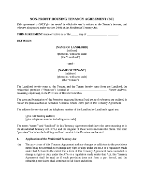 Fillable Online NONPROFIT HOUSING TENANCY AGREEMENT (BC) This agreement ...
