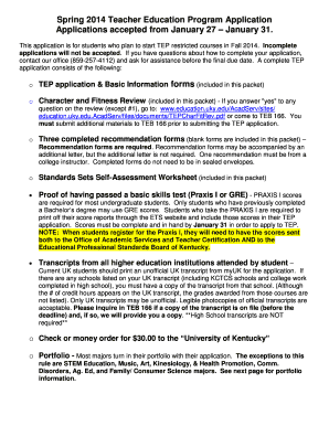 Fillable Online education uky TEP Application packet - College of ...