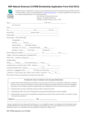 Fillable Online prtl uhcl NSF Natural Sciences S-STEM Scholarship ...