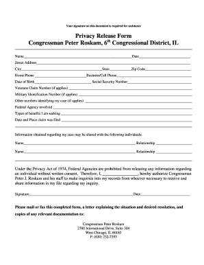 Fillable Online Privacy Release Form - Congressman Peter Roskam Fax ...