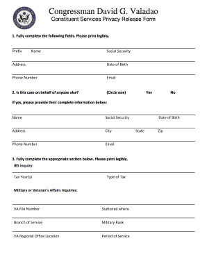 Fillable Online Privacy Release Form - Congressman David Valadao Fax ...