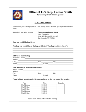 Fillable Online Flag Order Form - Congressman Lamar Smith Fax Email ...