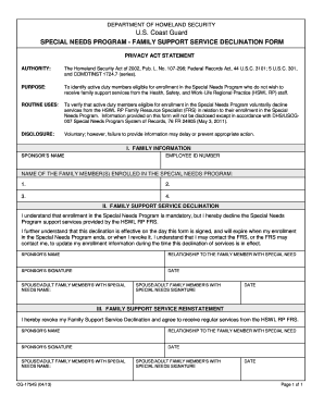 Fillable Online uscg CG1754S PDF. Special Needs Program - Family ...