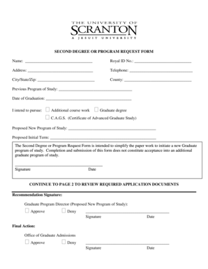 Fillable Online scranton SECOND DEGREE OR PROGRAM REQUEST FORM ...