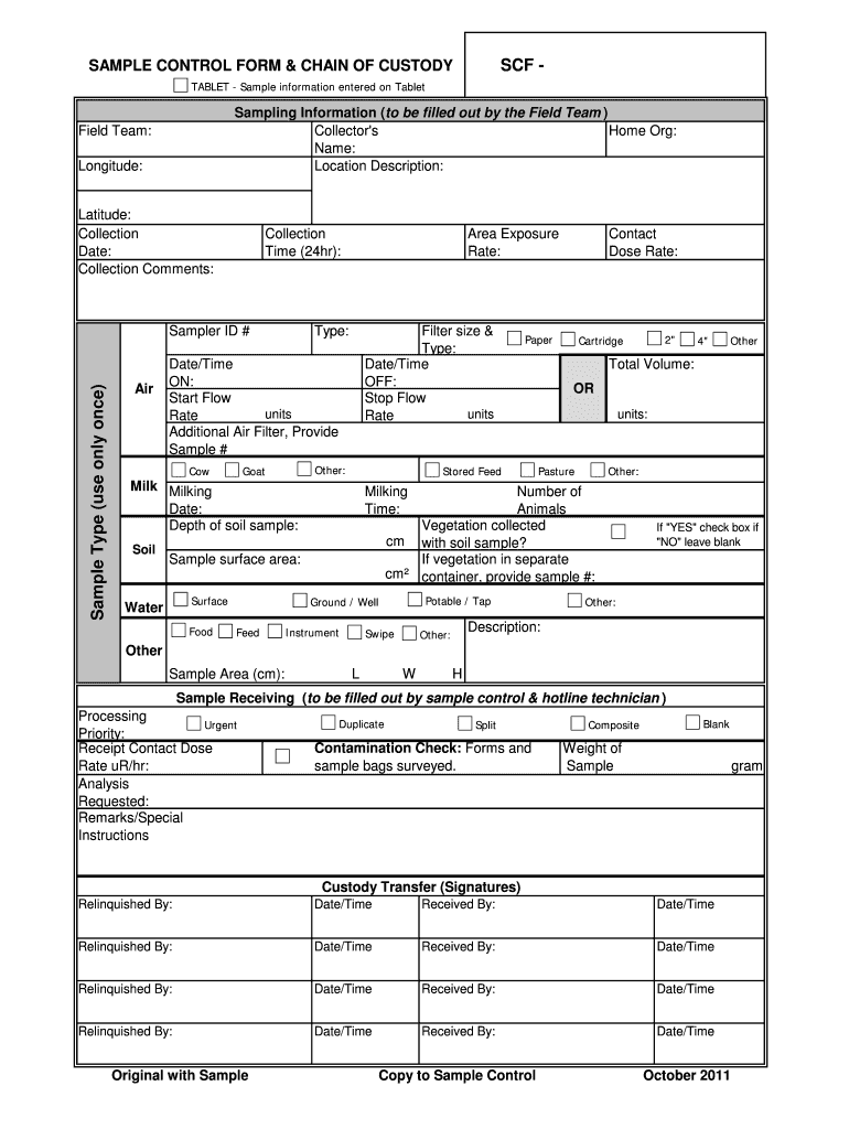 Fillable Online SAMPLE CONTROL FORM & CHAIN OF CUSTODY Fax Email Print ...