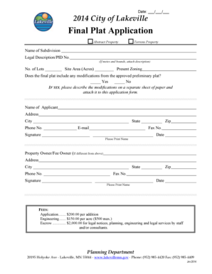 Fillable Online Final plat application and supplemental information ...