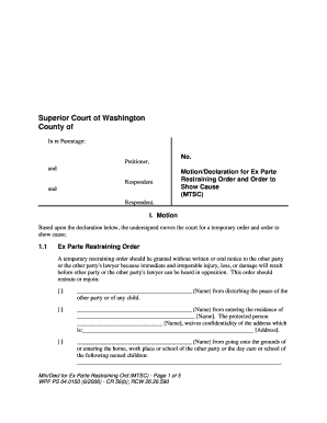 Fillable Online courts wa Motion & Declaration Ex Parte Rest. Order ...