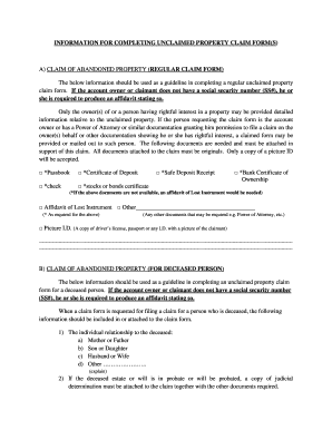 Fillable Online ltg gov INFORMATION FOR COMPLETING UNCLAIMED PROPERTY ...