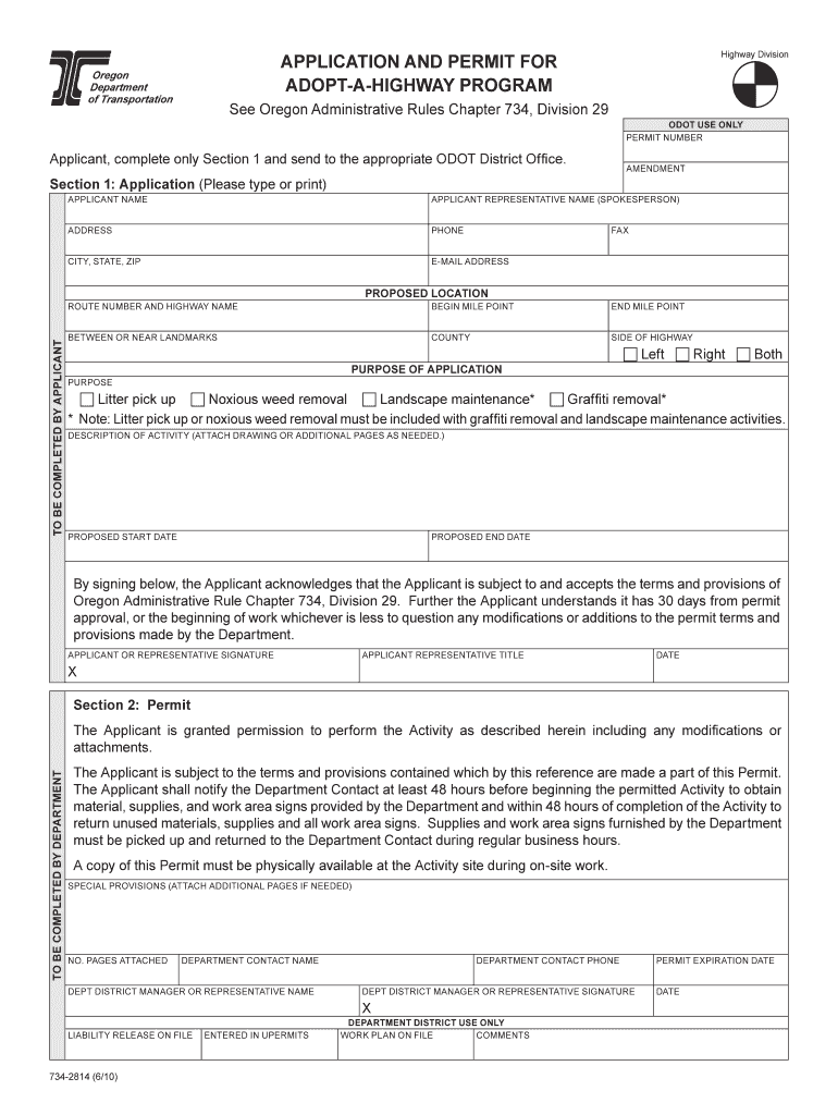 Fillable Online Adopt-A-Highway Program Permit Application Fax Email Print - pdfFiller