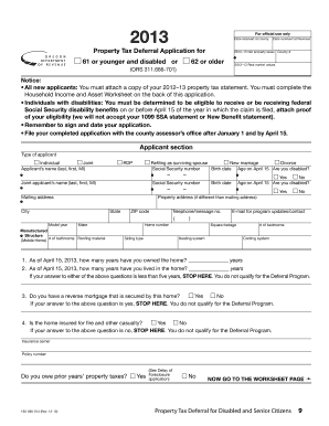 Fillable Online library state or 2012, Oregon Property Tax Deferral for ...