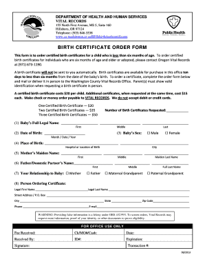 Fillable Online co washington or BIRTH CERTIFICATE ORDER FORM ...