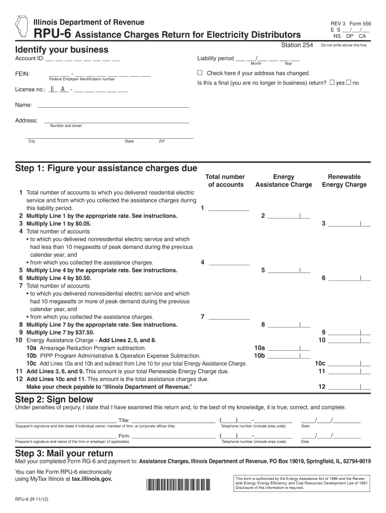 Fillable Online RPU-6 Assistance Charges Return for Electricity ...
