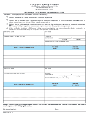 Fillable Online isbe state il Mechanical Code Training and Experience ...