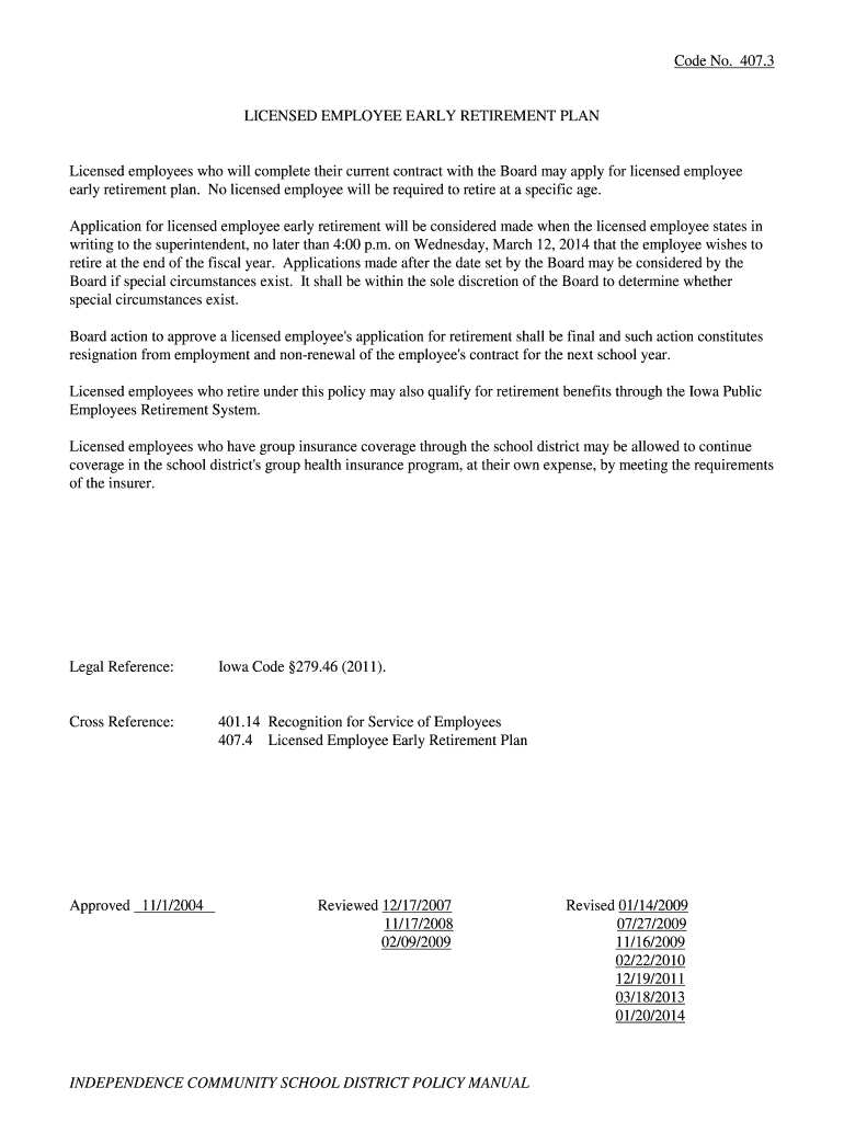 Fillable Online Licensed Employee Early Retirement Plan Fax Email Print ...