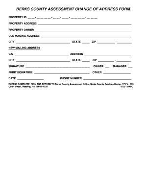 Fillable Online co berks pa BERKS COUNTY ASSESSMENT CHANGE OF ADDRESS ...