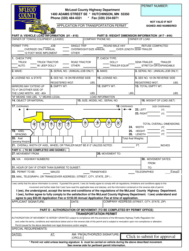 Fillable Online McLeod County Transportation Permit Application Fax ...