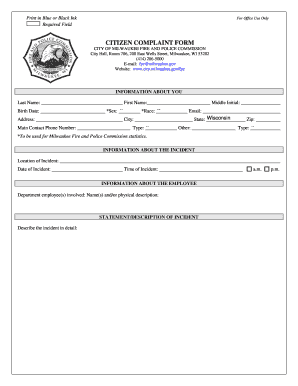 Fillable Online city milwaukee Complaint Form - City of Milwaukee Fax ...