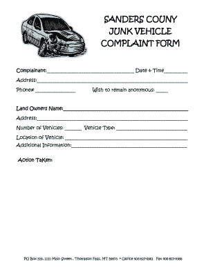 Fillable Online SANDERS COUNY JUNK VEHICLE COMPLAINT FORM Fax Email ...
