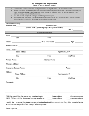 Fillable Online lexington k12 mo Bus Transportation Request Form ...