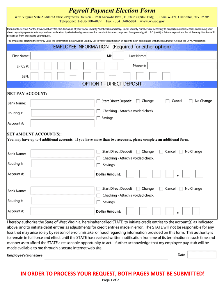 Fillable Online Payroll Payment Election Form Instructions Fax Email ...