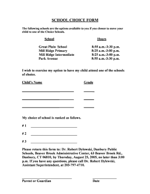 Fillable Online danbury k12 ct SCHOOL CHOICE FORM - Danbury Public ...