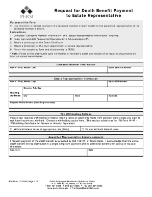 Fillable Online persi state id Request for Death Benefit Payment to ...