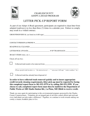 Fillable Online govt co charles md LITTER PICK-UP REPORT FORM - Charles ...