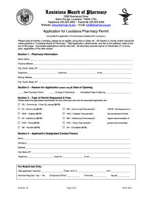 Fillable Online pharmacy la Application for New Louisiana Pharmacy ...