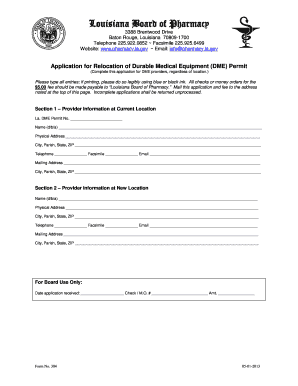 Fillable Online pharmacy la Application for Relocation of DME Permit ...