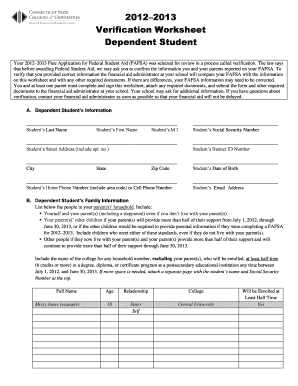 Fillable Online mcc commnet 2012 2013 Verification Worksheet Dependent ...