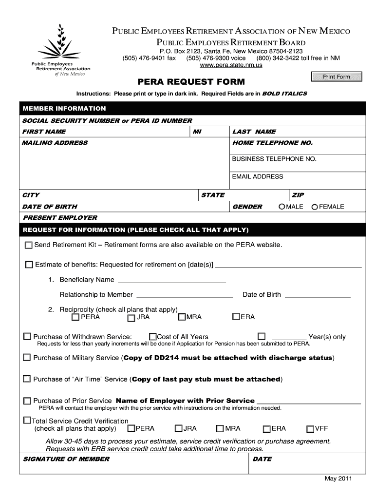 Fillable Online Public Employees Retirement Association of New Mexico ...