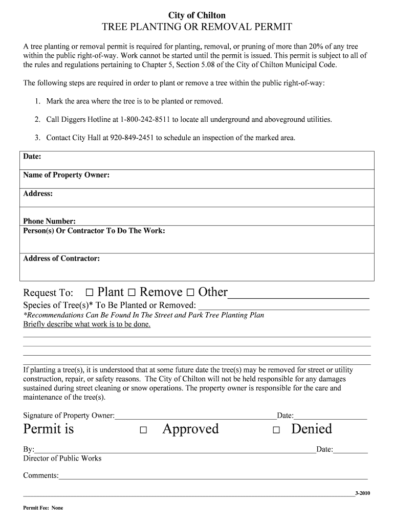 Fillable Online City of Chilton Tree Planting or Removal Permit Fax ...