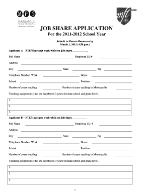 Fillable Online Job share application - Human Resources - Minneapolis ...