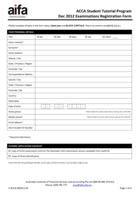 Fillable Online aifa edu ACCA Student Tutorial Program Dec 2012 Examinations ... - AIFA - aifa ...