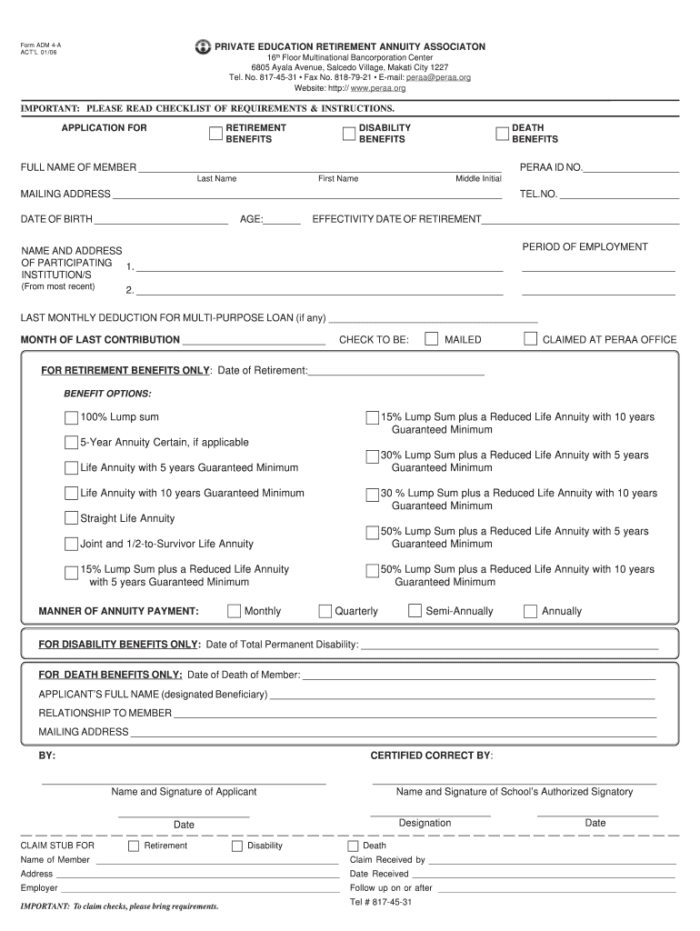 Fillable Online APPLICATION FOR RETIREMENT, DISABILITY, AND DEATH ...