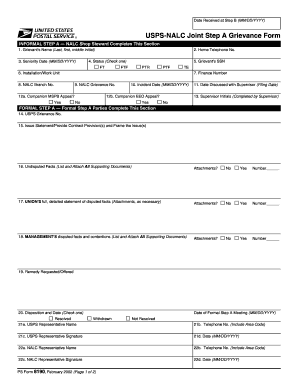Fillable Online USPS Form 8190, February 2002 - Step A Grievance ...