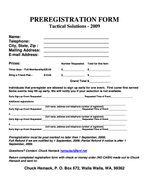 Fillable Online PREREGISTRATION FORM Fax Email Print - pdfFiller