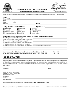 Fillable Online JUDGE REGISTRATION FORM JUDGE WAIVER Fax Email Print ...
