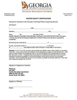 Fillable Online georgiawildlife dnr state ga Hunter safety ...