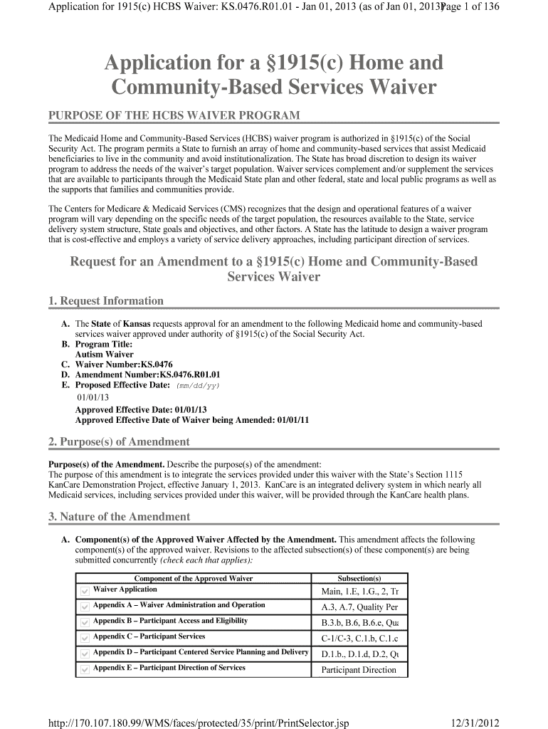 Fillable Online Application For 1915 C Hcbs Waiver Ks Fax Email Print