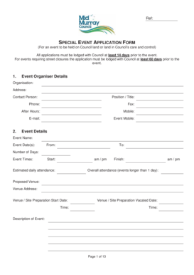 Fillable Online SPECIAL EVENT APPLICATION FORM 1. Event Organiser ...