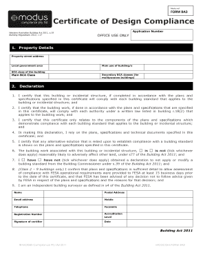 Fillable Online MODCOM - BA3 bCertificateb of Design Compliance - MODUS ...