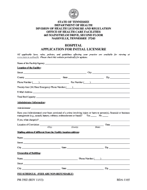 Fillable Online health state tn Application for License for Hospital ...