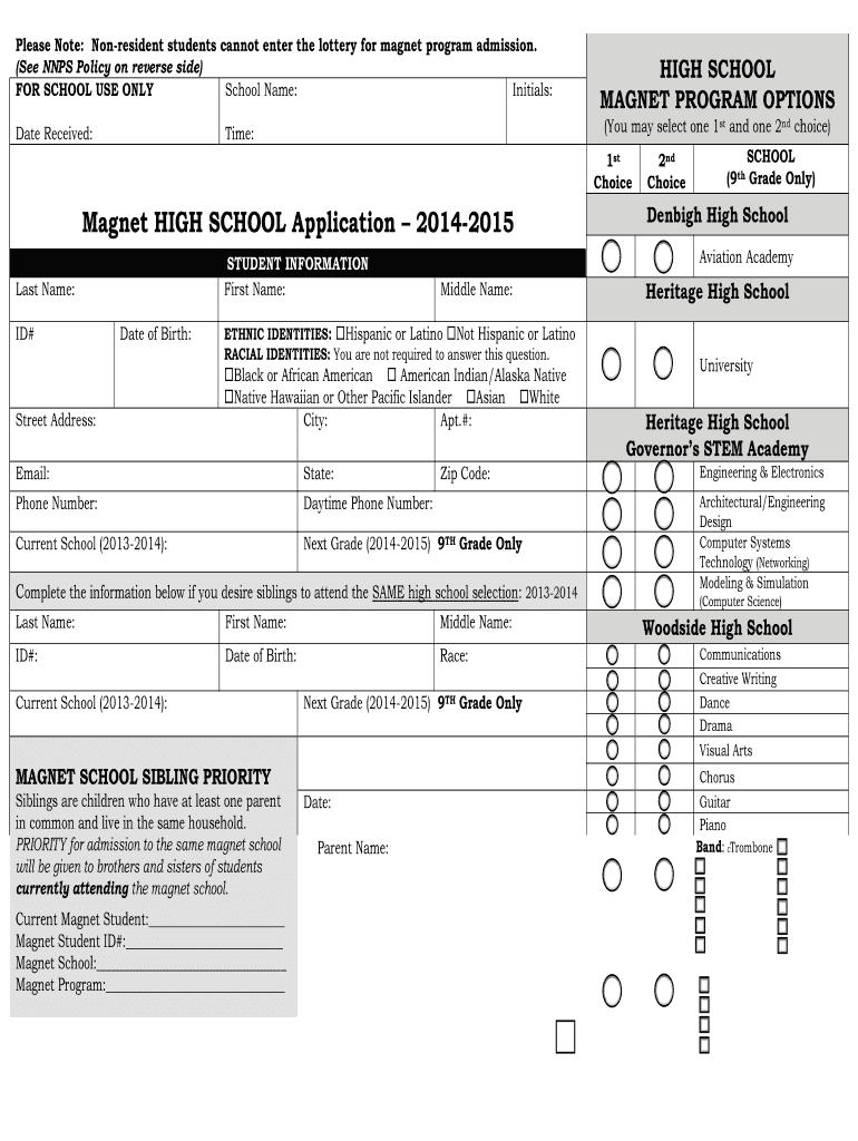 Fillable Online High School Magnet Program Application Fax Email Print ...