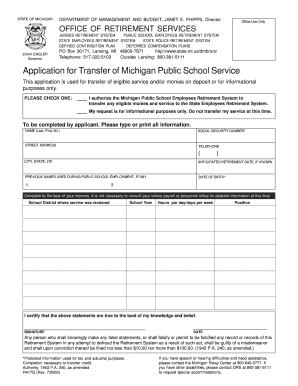Fillable Online Application for Transfer of Michigan Public ... - State of Michigan Fax Email ...