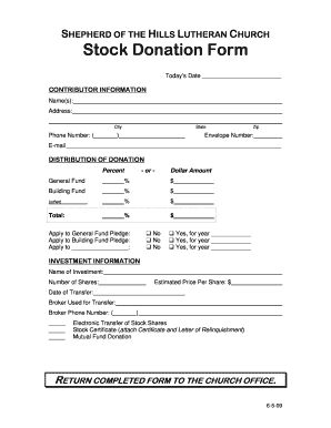Fillable Online Stock Donation Form - Shepherd of the Hills Lutheran ...