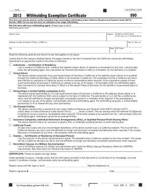 Fillable Online slocoe 2013 Form 590 -- Withholding Exemption ...