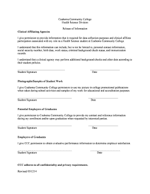 Fillable Online ccc cc ms Student Release of Information Form - Coahoma Community College - ccc ...