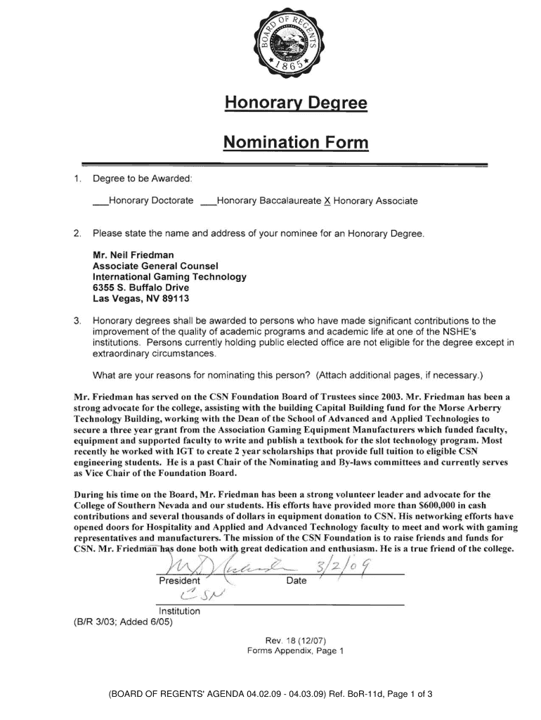 Fillable Online Honorary Degree Nomination Fax Email Print - pdfFiller